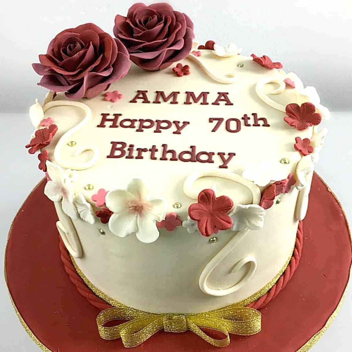 70th Birthday Cake With Flowers An Elegant Design Decorated Treats