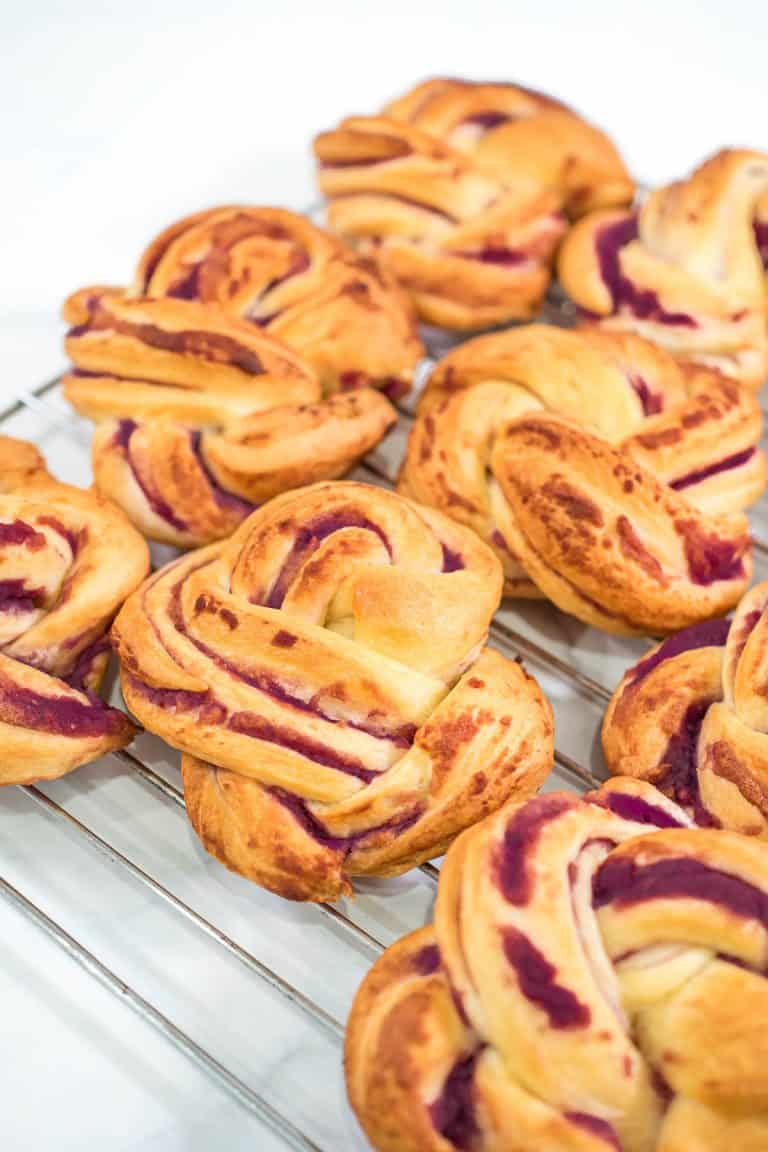 Ube Rolls - Soft and Fluffy Twisted Bread Rolls | Decorated Treats