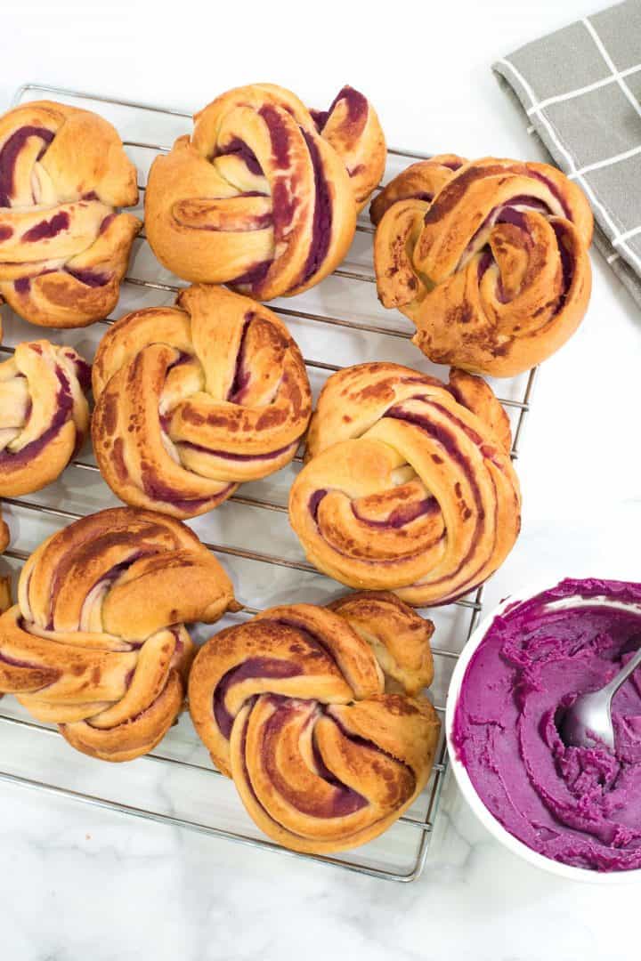 Ube Rolls (Soft and Fluffy Twisted Bread Rolls) | Decorated Treats