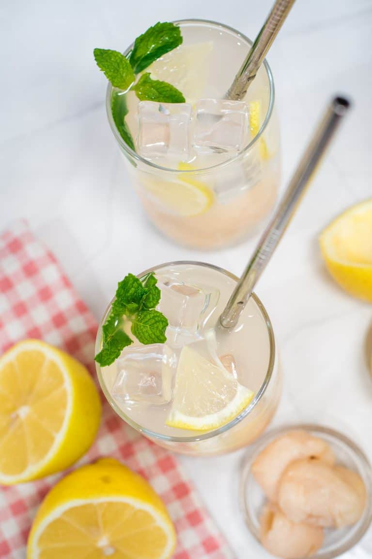 Lychee Lemonade (Easy Lemon Lychee Iced Drink) | Decorated Treats